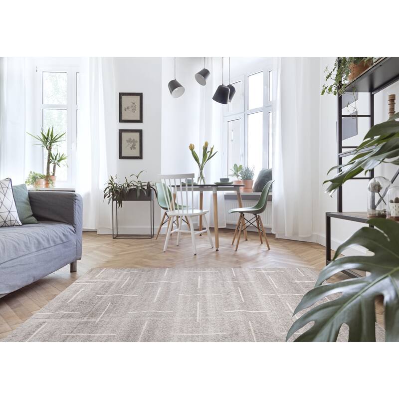 Madrid Collection - Modern Grey Parallel and Perpendicular Lines Rug ...