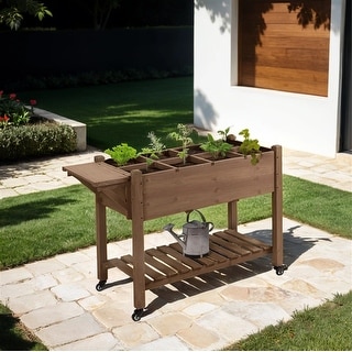 Outsunny Raised Garden Bed w/Grow Grids,Wooden Outdoor Plant Box Stand ...