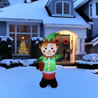 Lighted Inflatable Elf Outdoor Christmas Decoration - 4.25' - Bed Bath ...
