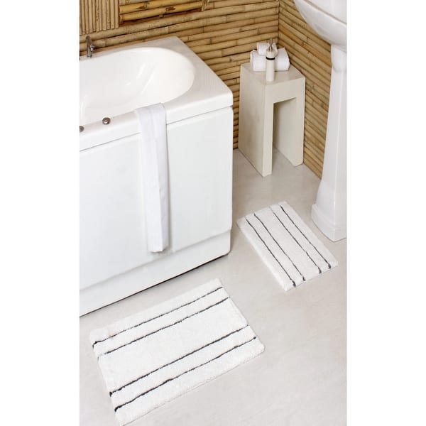 PREMIUS Emma 2 Piece Striped Fur Bath Rug Set, 17x24 & 20x32 Inches ...