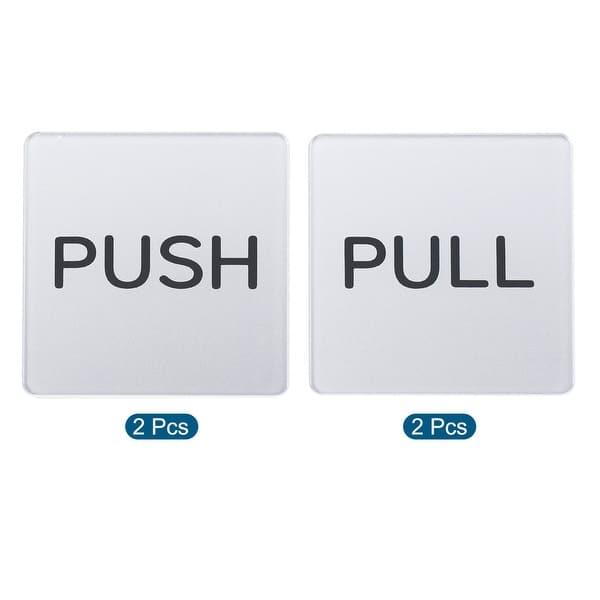 4Pcs Push Pull Door Sign Adhesive Square Acrylic Sticker Marker Silver ...