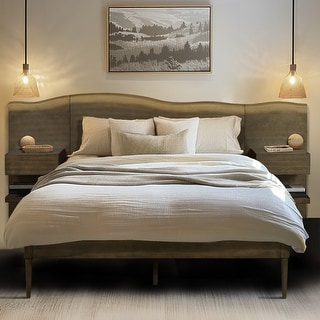 INK+IVY Clark Platform Bed frame with Live-Edge Headboard and Built-in ...