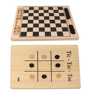 GSE™ 2-in-1 Natural Wood Reversible Checkers & Tic-Tac-Toe Board Game ...