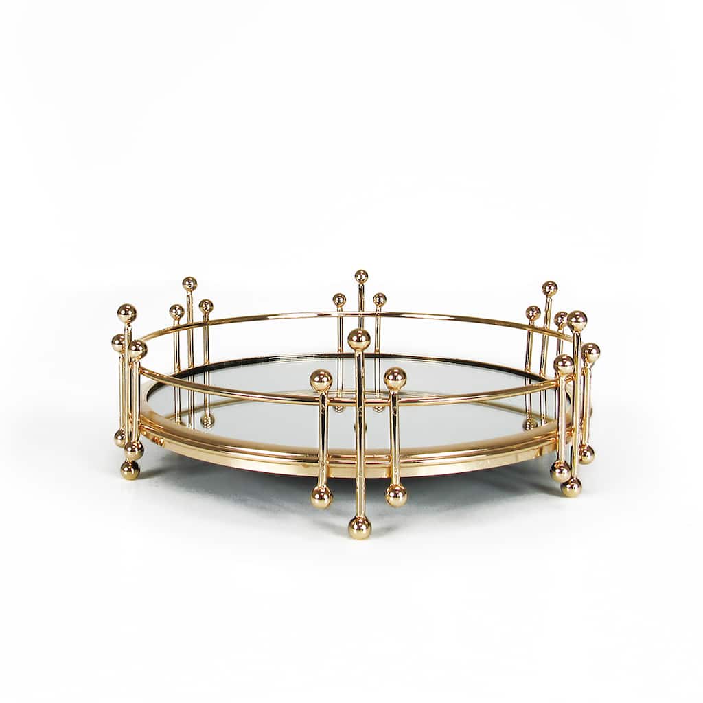 Gold Radiant Round Metal Mirror Decorative Tray Serving Platter ...