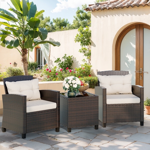 Futzca 3 Piece Patio Furniture Set with Glass Table Beige