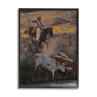 Stupell Cowboy Rounding Up Cattle Lasso Framed Giclee Art by David ...