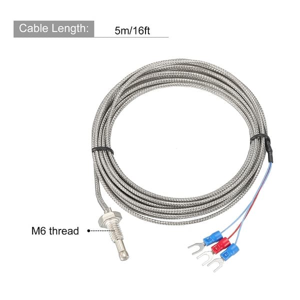 K Type Temperature Sensor M6 Thermocouple 16ft -50 to 200°C(-58 to 392 ...