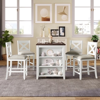 5 Pieces Counter Height Dining Table Set with 4 Linen Padded Chairs ...