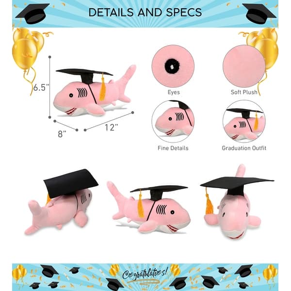 DolliBu Pink Shark Graduation Plush Toy with Gown and Cap with Tassel ...
