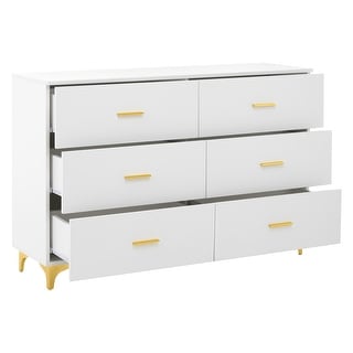 Six drawers, golden straight aluminum handle, golden triangle legs ...