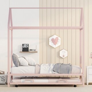 Pink Twin Size Metal Kids House Bed with Trundle - Bed Bath & Beyond ...