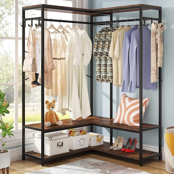 Garment Rack L Shaped Clothes Rack Heavy Duty Large Clothing Rack - Bed ...