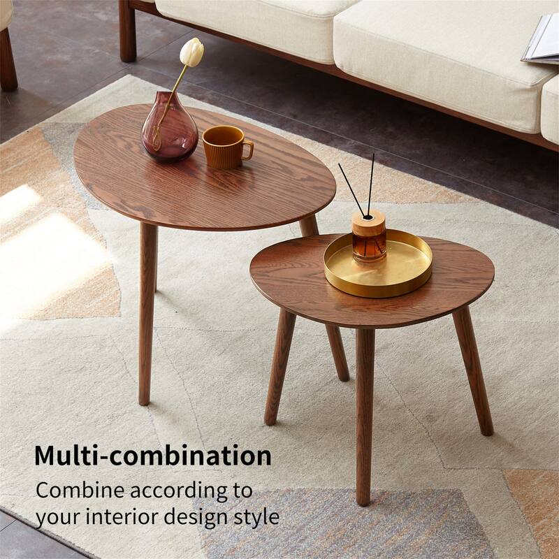 Center Table Low Table Solid Oak Wood Top Plate Desk Pebble Shaped ...
