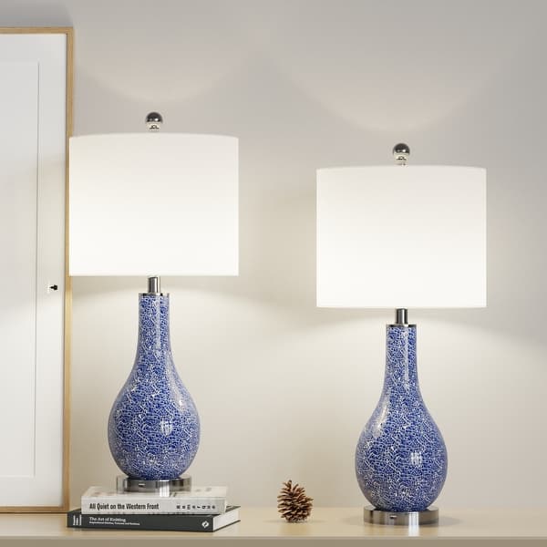 Maxax 25.25" Glass Table Lamp Set with USB (Set of 2) - Bed Bath ...