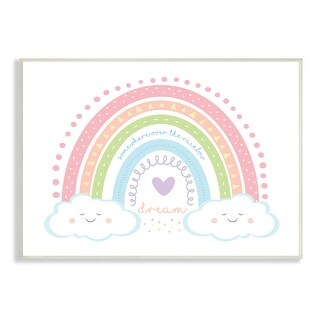 Stupell Dream Over the Rainbow Smiley Face Clouds Wood Wall Art - Pink ...