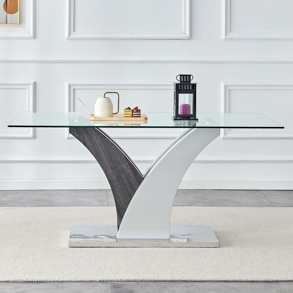 Modern Dining Table with Tempered Glass Countertop and Artistic MDF ...