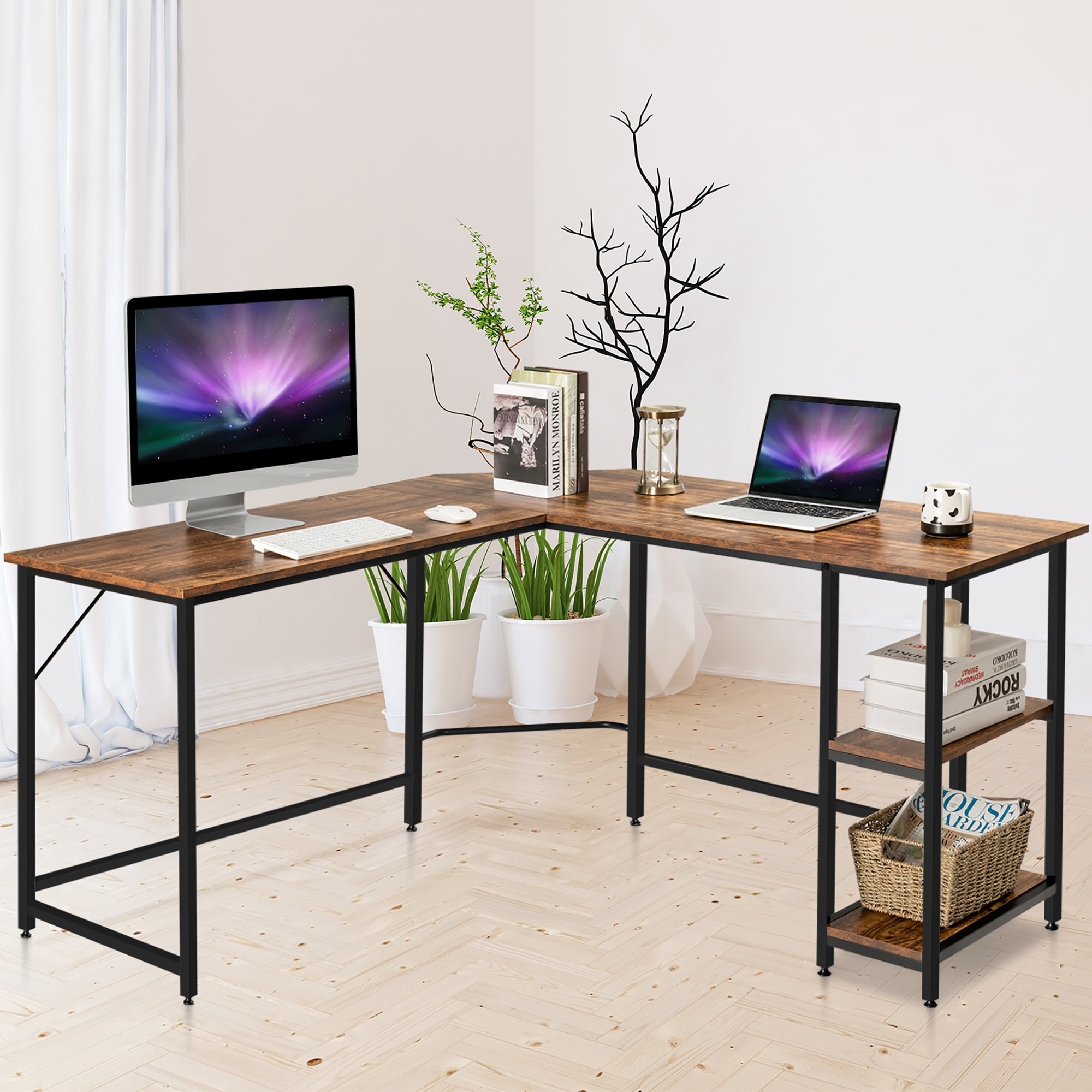 U-shaped Computer Desk Industrial Corner Writing Desk - Bed Bath ...