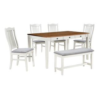 Mid-Century 6 Piece Dining Table Set w/Drawer&Upholstered Chairs&Bench ...