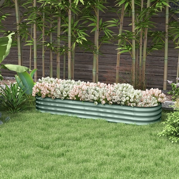 Green Galvanized Raised Garden Bed Kit Outdoor Metal Elevated Planter ...
