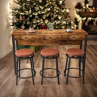 3-Drawer Long Dining Table Set with Power Outlets, Bar Kitchen Table ...