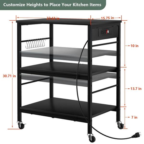 Bakers Rack with Power Outlet Microwave Shelf Stand Black Coffee Bar ...