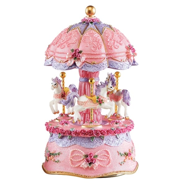 Pink Ceramic Carousel Music Box with Golden Accents - 8.250 x 5.500 x 5 ...