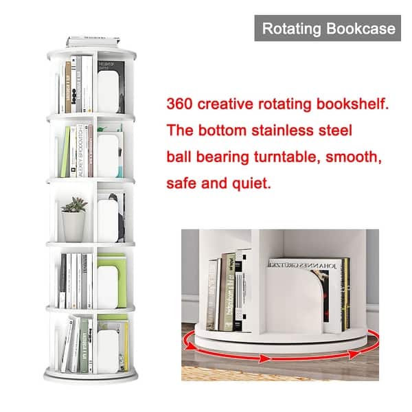5 Tier Rotating Bookshelf High-Density Bookcase Modern 360° Tall Book ...