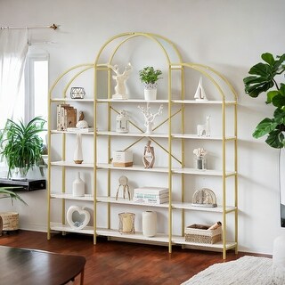 74.8 Inch 5 Tiers Office Bookcase Bookshelf, Display Shelf with Round ...
