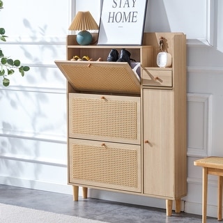 Modern Minimalist Shoe Cabinet with Japanese Rattan Design for Hallways ...