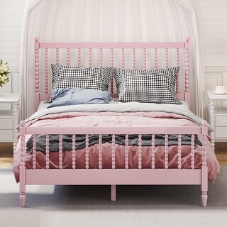 Queen Size Stylish Pink Platform Bed Wood Slat Support Bed Frame with ...