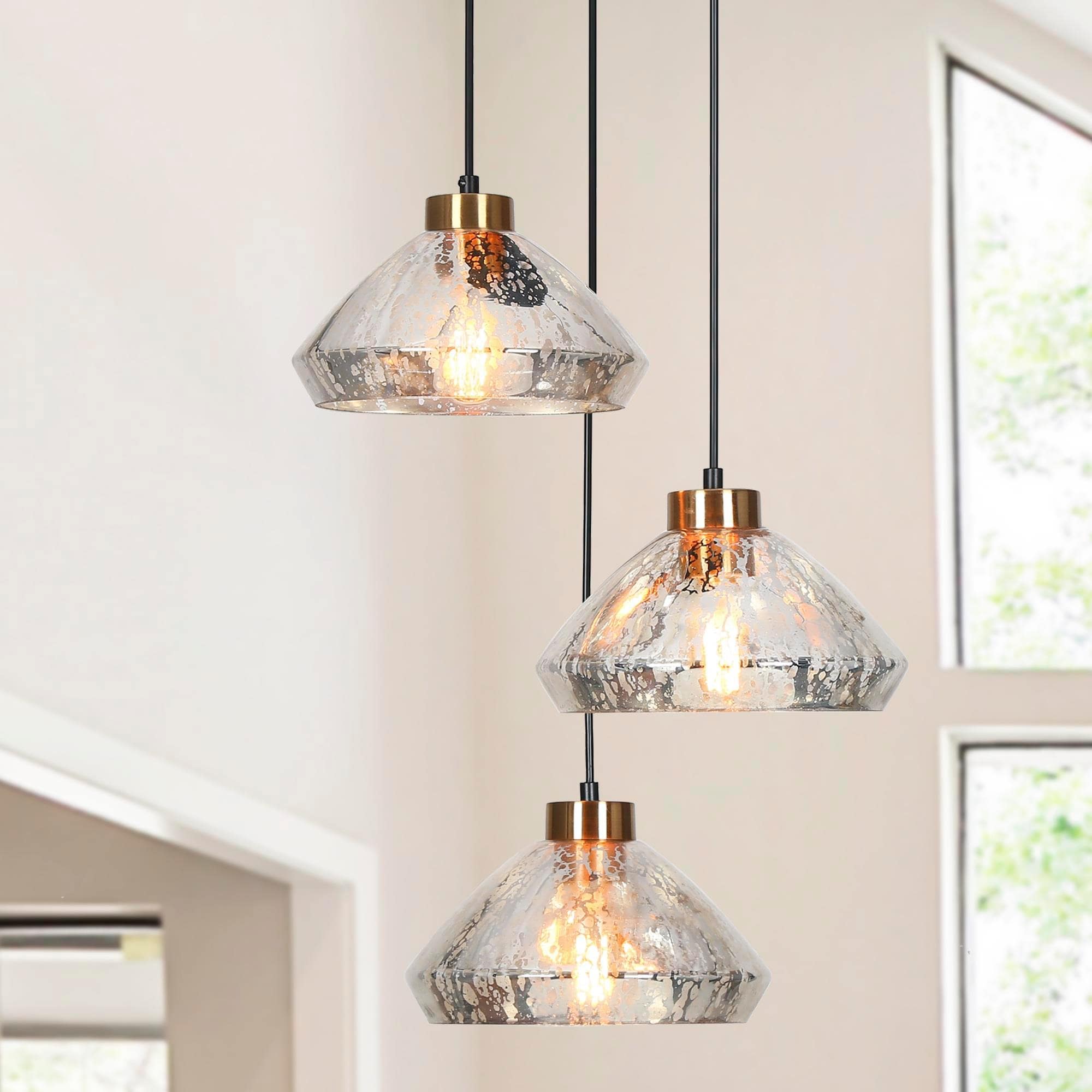 Haye Modern 3-Light Glass Chandelier Black Gold Cluster Pendant Lights ...