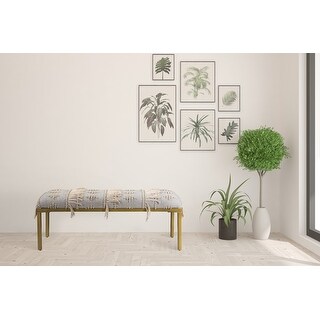Sevita Gray/Cream Bench in Bohemian/Eclectic Fringed Accent - 47" L x ...