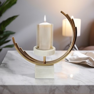 Sagebrook Home Modern Glam Metal Gold Round Crescent Candle Holder ...