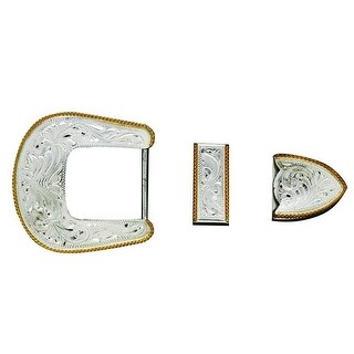 Crumrine Western Belt Buckle 3Pc Set Engraved Silver Gold C10825 - Bed ...