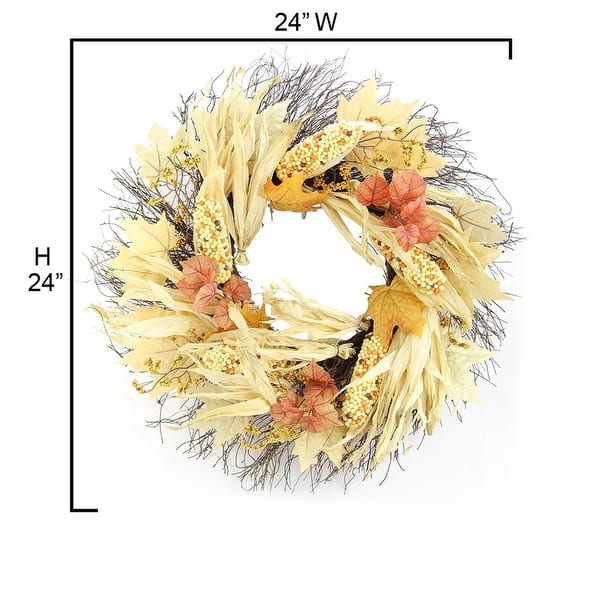 26" Artificial Indian Corn Husk Wreath For Festive Harvest - Bed Bath ...