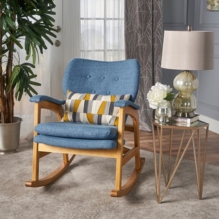 Blue Mid-Century Fabric Rocking Chair High Back Rocking Chair - Bed ...