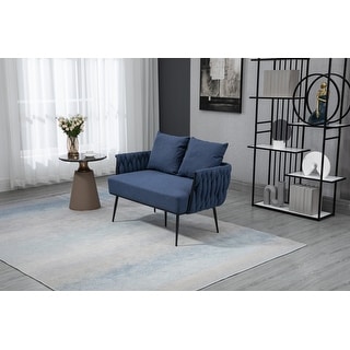 Modern Linen Fabric Loveseat Curved Tufted Back Accent Sofa, Navy - Bed ...