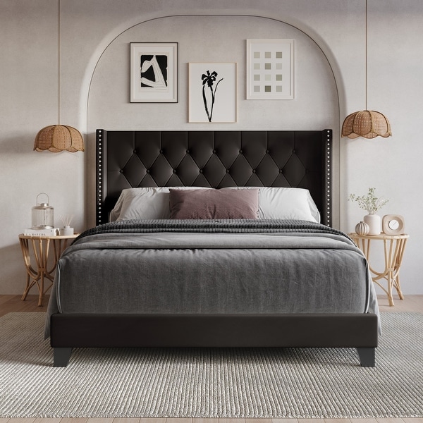 Tufted upholstered bed frame store