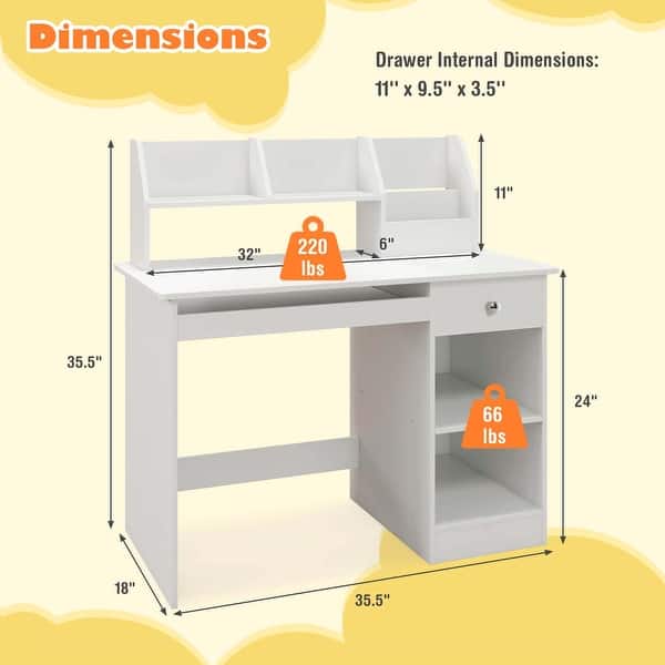 Costway Kids Study Desk Children Writing Table with Hutch Drawer - See ...