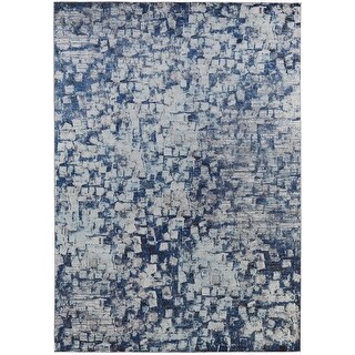 HomeRoots 10' X 14' Blue And Ivory Abstract Power Loom Distressed Stain ...