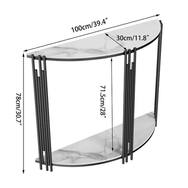40 inch Half Moon Console Table Sintered Stone Top Table for Entryway 39.4x30.7 inch Marble Slate Glossy White Black
