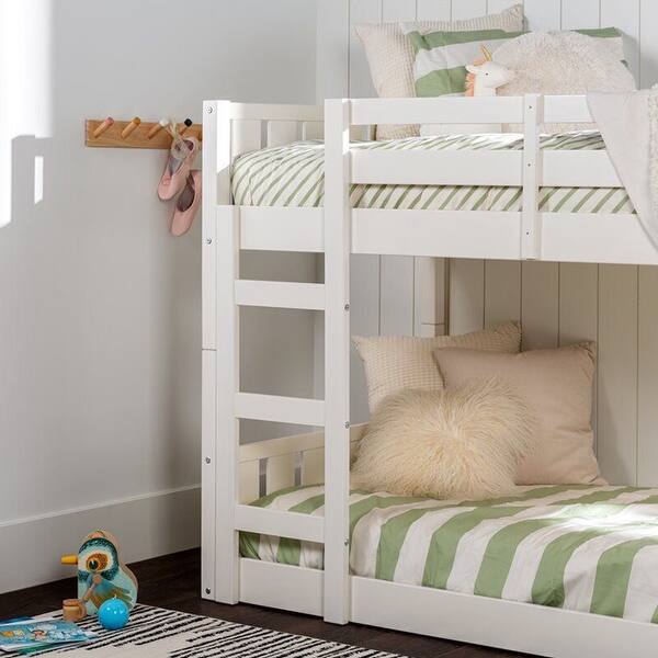 Traditional Twin over Twin Solid Wood Stackable Slat Bunk Bed in White ...
