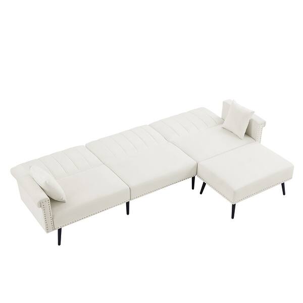 L-shape Folding Futon Sectional Sofa with Ottoman and Nailhead Trim ...