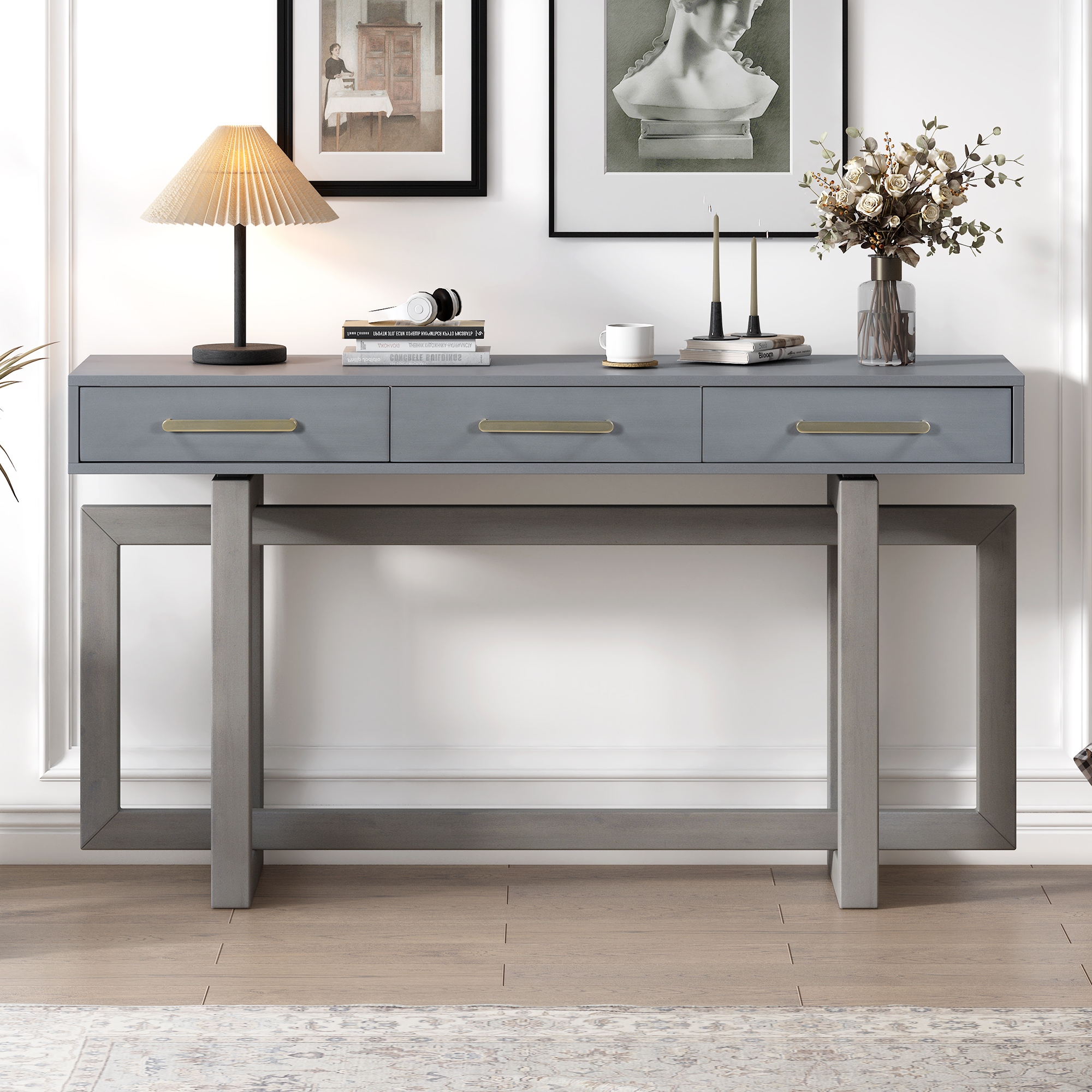 57 Console Table Extra Long Entryway Table Sofa Table Side Table with 3 Storage Drawers for Hallway Living Room Corridor Bed Bath Beyond 41132455