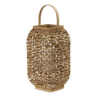 16" Beige Woven Candle Lantern - On Sale - Bed Bath & Beyond - 36499832
