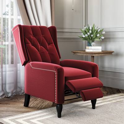 Gracewood Hollow Bea Velvet Wingback Push Back Recliner Chair ...