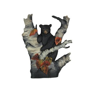Hand Carved Wooden Bear On Birch Tree Hanging Wall Art Cabin Lodge ...