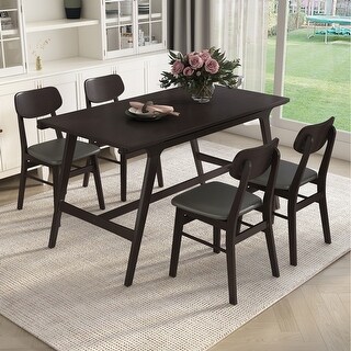 Mid-Century Dining Table Set, Trapezoid Kitchen Wood Grain Dining Table ...