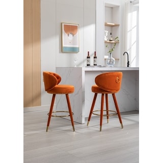 2-Piece Solid Wood Counter Height Bar Stools with 360-Degree Fixed ...