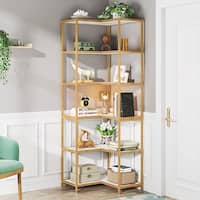 6-Shelf Corner Bookshelf, 70.9" Tall L-Shaped Corner Bookcase Large ...